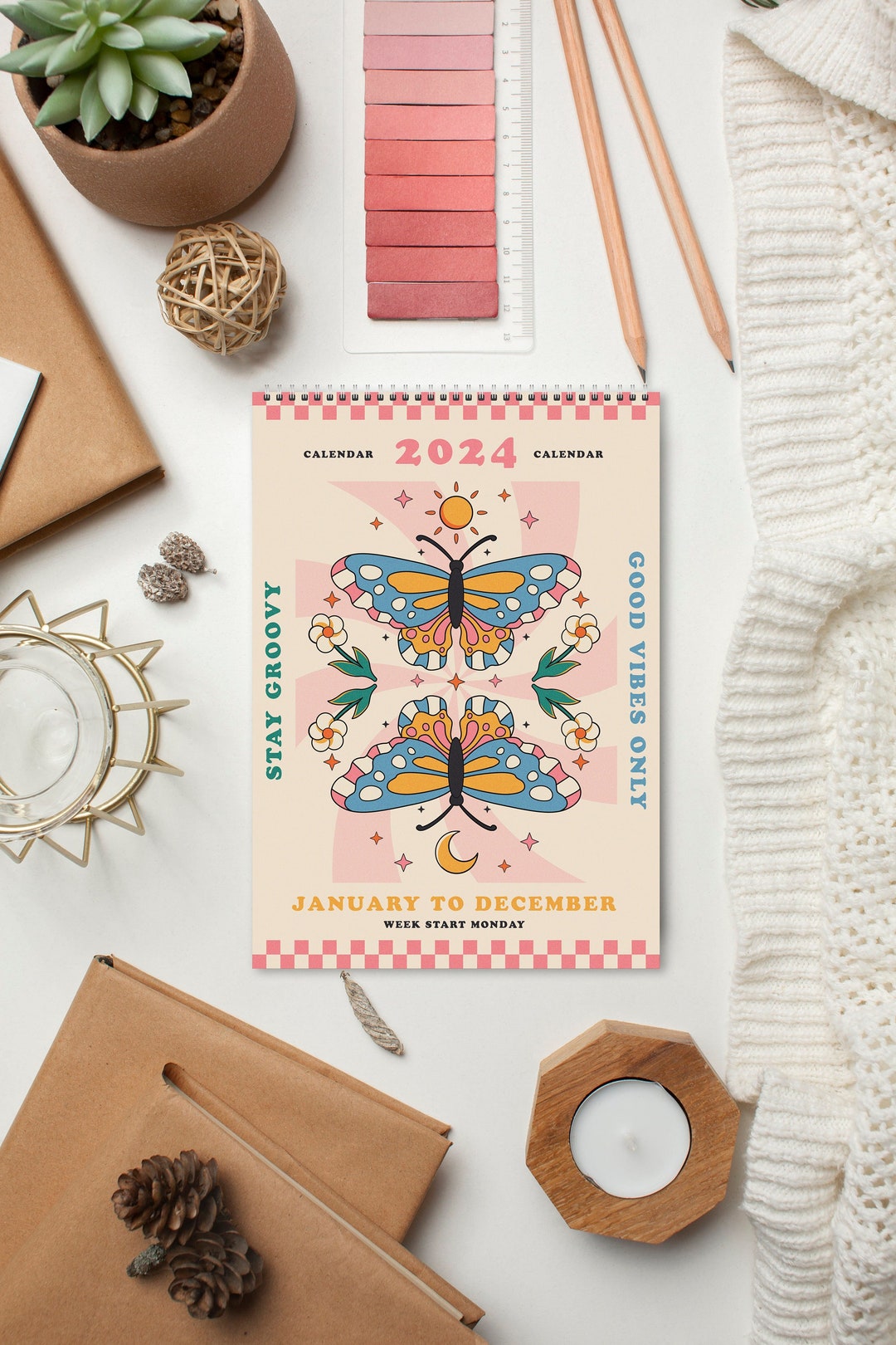 Retro Wall Calendar, Wall Calendars 2024, Planner 2024, 12 Month ...