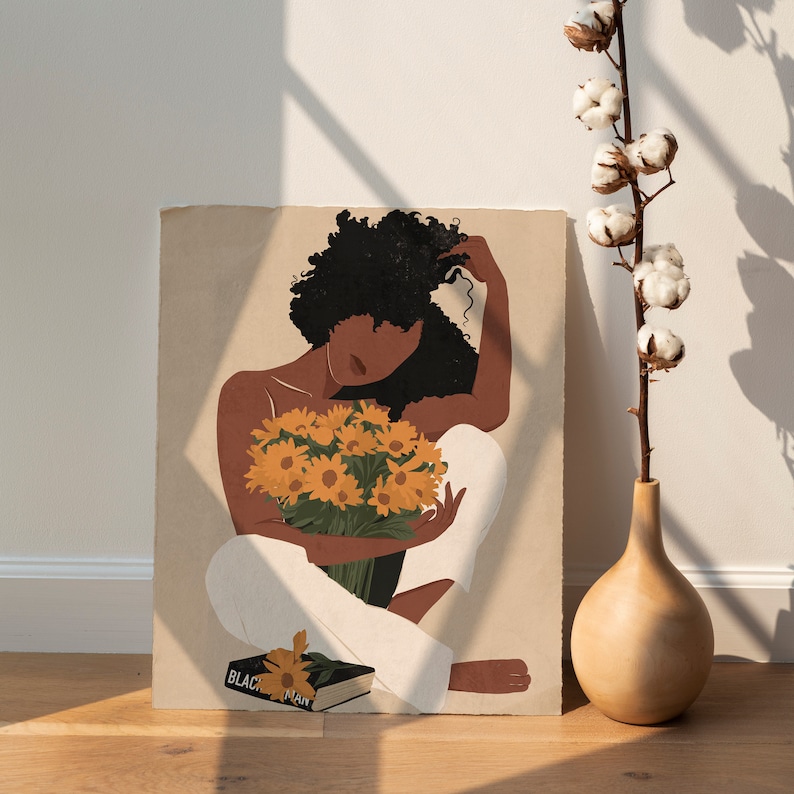 Black Woman Art Black Art Woman and Flower Digital Art - Etsy