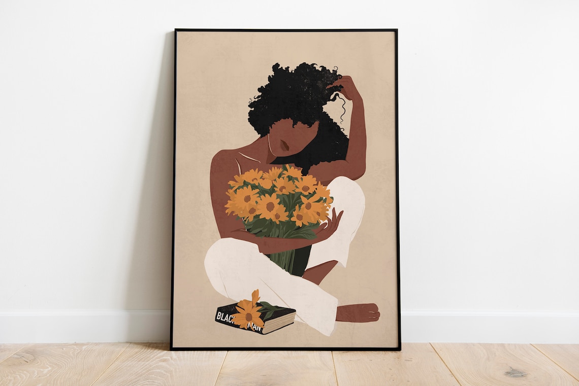 Black Woman Art Black Art Woman and Flower Digital Art - Etsy