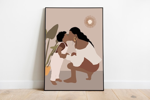 Zwarte Moeder En Kind Kunst Moeder En Kind Getekend Silhouet, Moeder