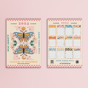 Retro Wall Calendar, Wall Calendars 2024, Planner 2024, 12 Month ...
