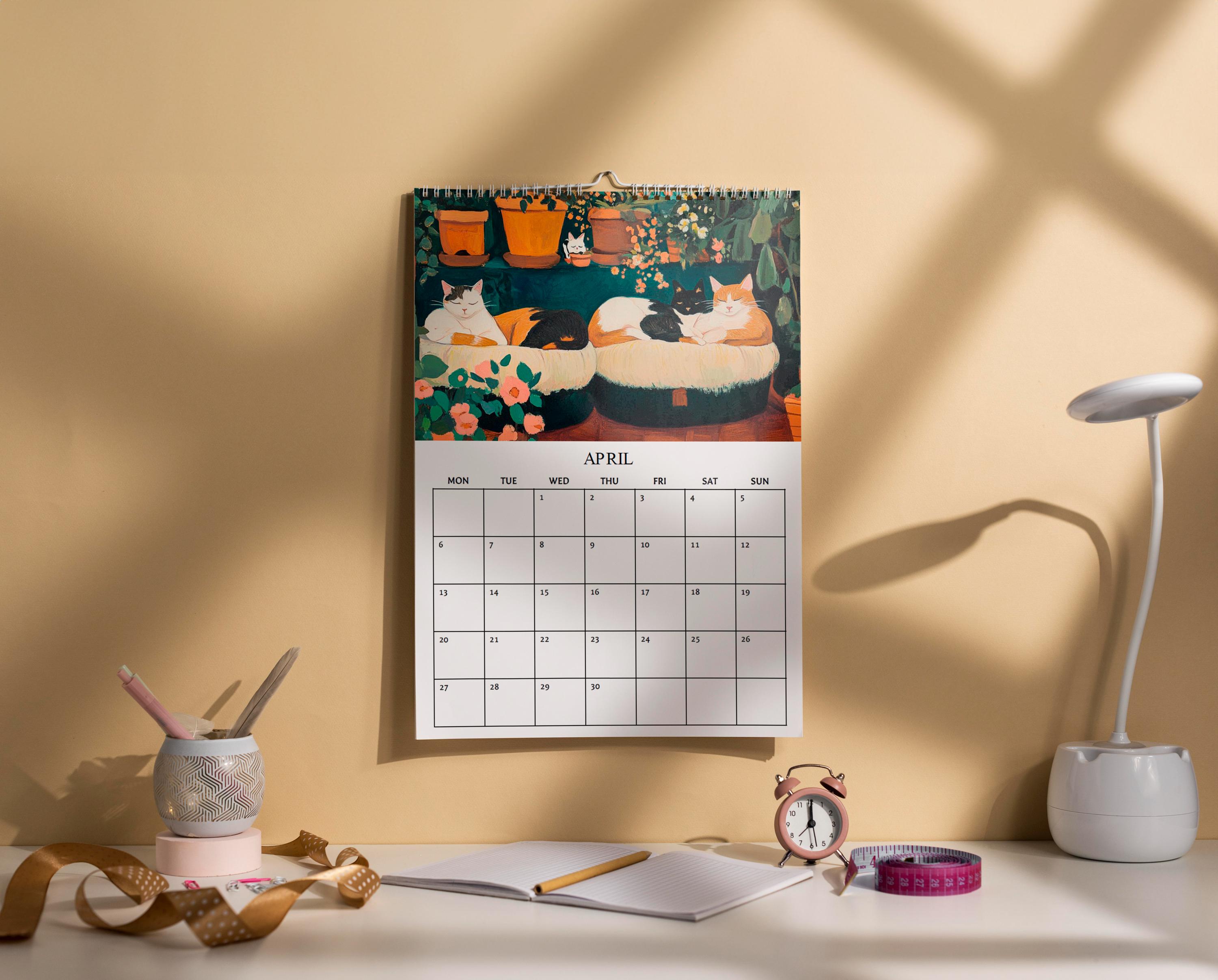 Cozy Cats Wall Calendar, Midyear Wall Calendars 2026, 12 Month Calendar ...