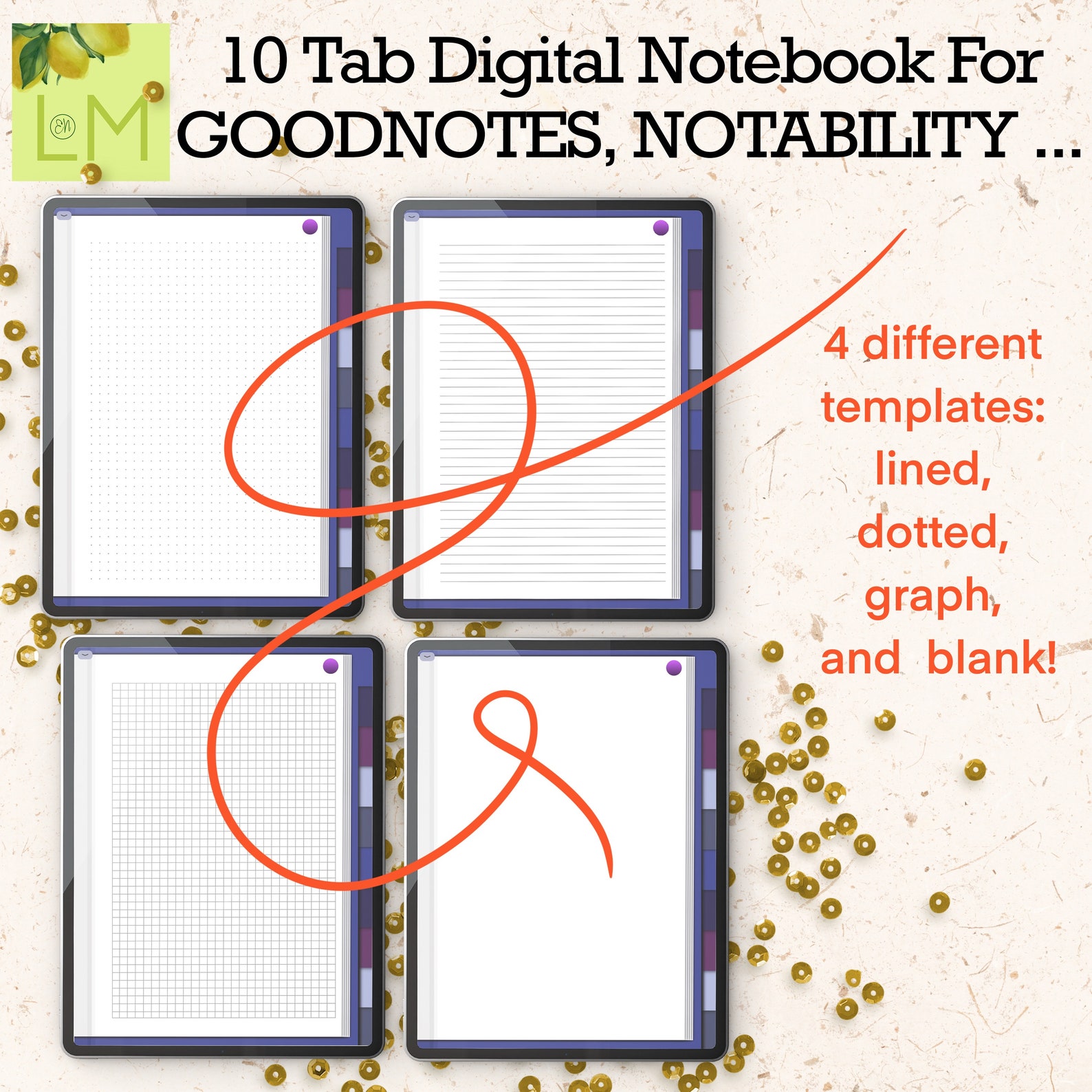 Dotted Lined and Graph Digital Notebook With 10 Tabs for - Etsy