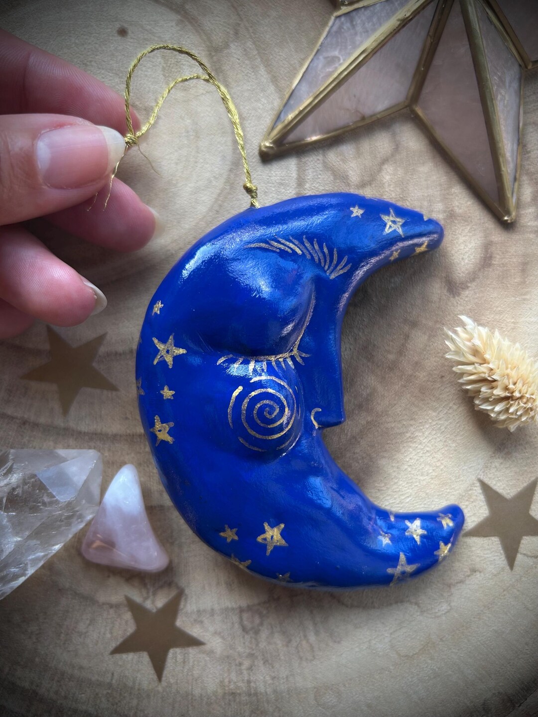 Blue Moon Man Hanging Ornament: Hand-sculpted Starry Sky Decor - Etsy
