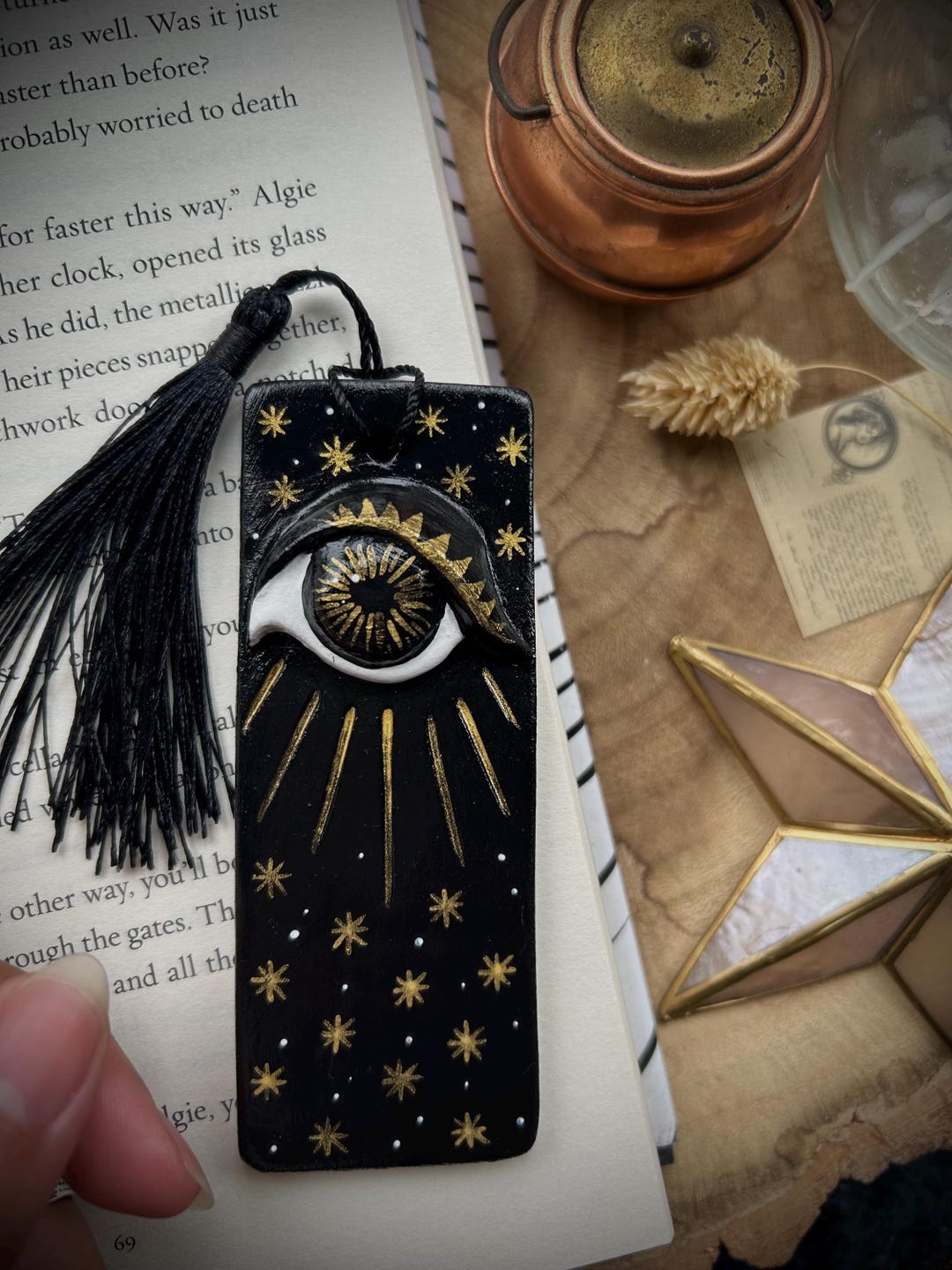 All Seeing Eye Bookmark | Black & Gold Celestial Tassel Page Marker ...