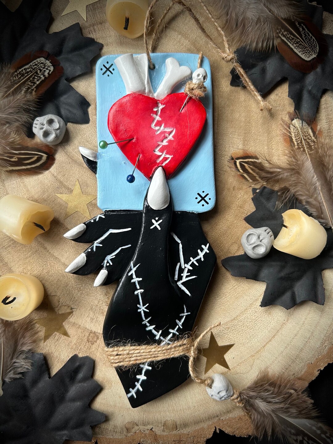 Voodoo Card in Hand Wall Hanging Stitched Heart Wall Art Halloween ...