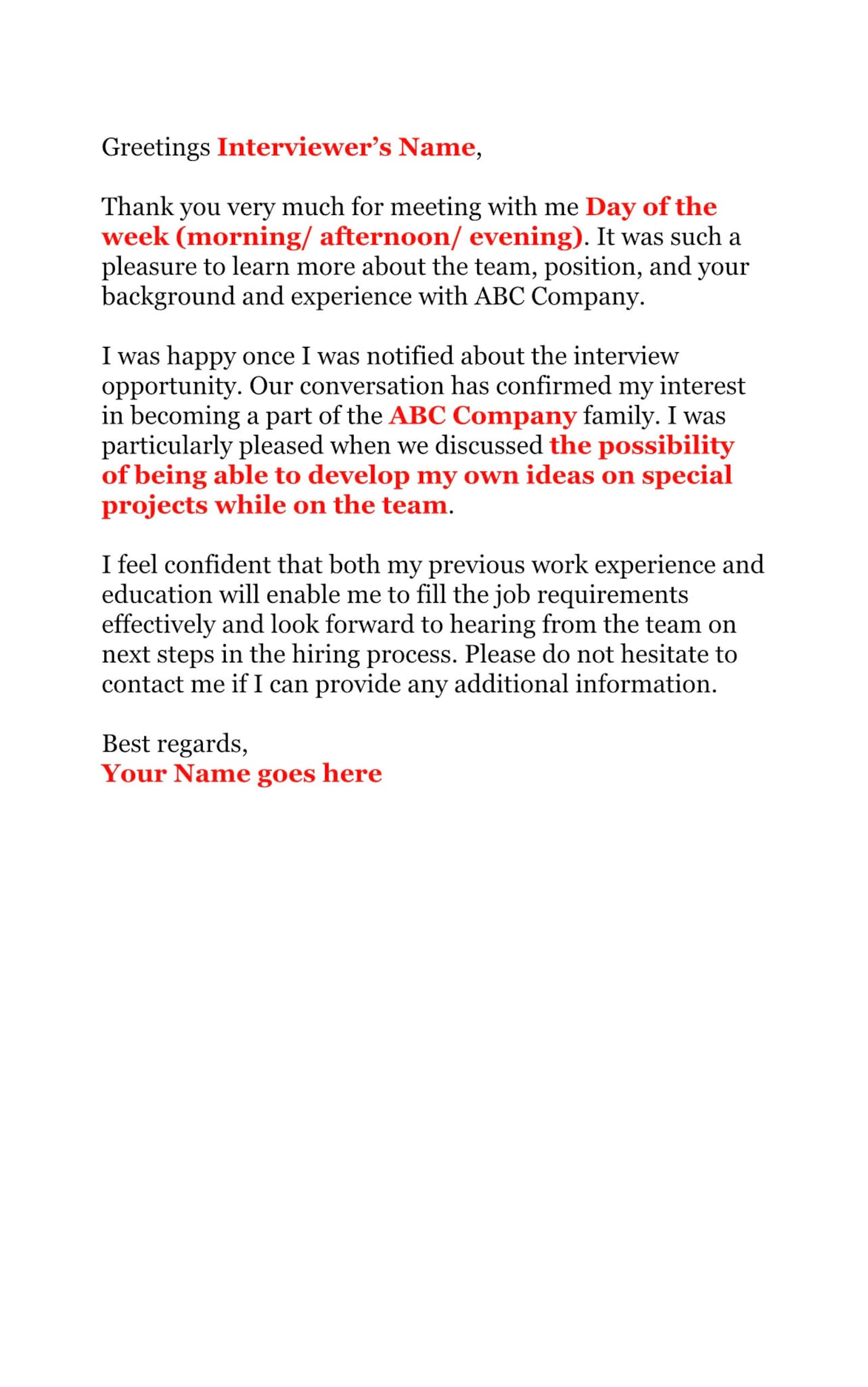 Post Interview Thank You Letter, Thank You Letter After Interview ...