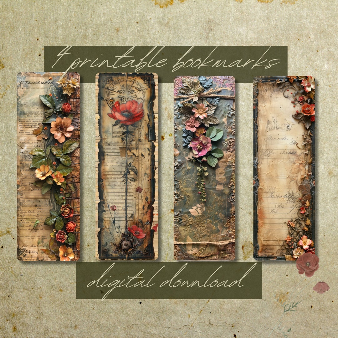 Vintage Floral Bookmarks Printable Set of 4, Book Club Gift, for ...