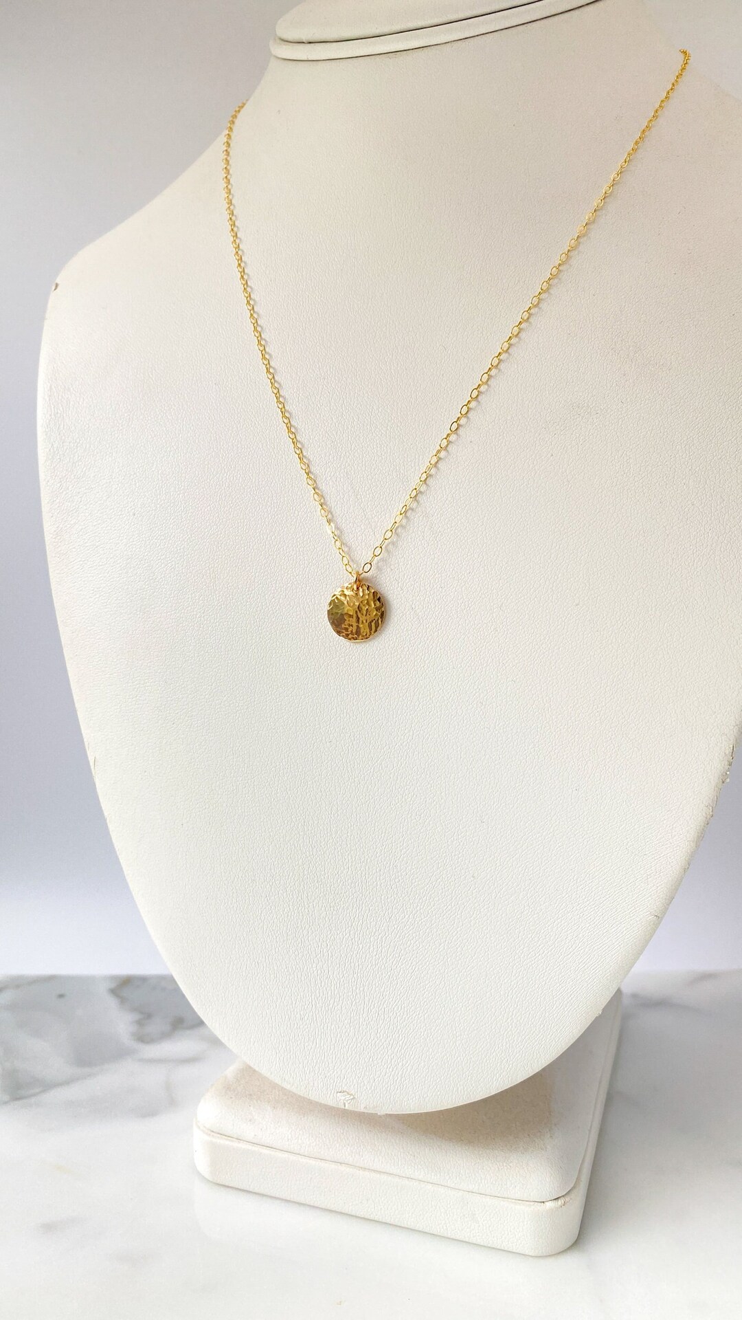Gold Disc Necklace 14k Gold-filled Dainty Round Textured Handcrafted in ...