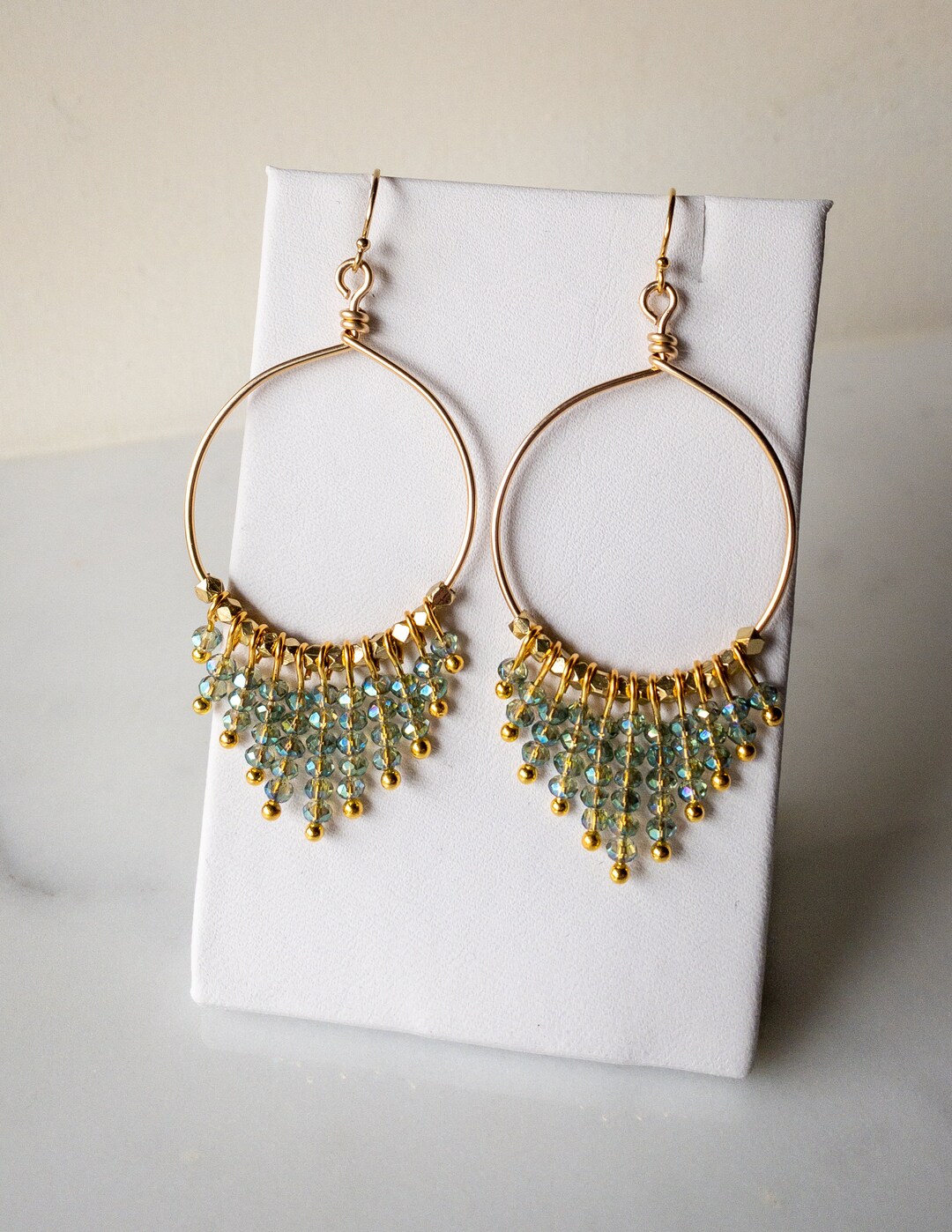 Gold Beaded Hoop Earrings, Handcrafted 14k Gold-filled, Assorted Colors ...