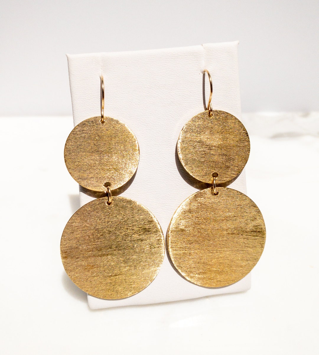 Gold Textured Double Disc Brass Earrings Textured Circle Earrings Hand ...