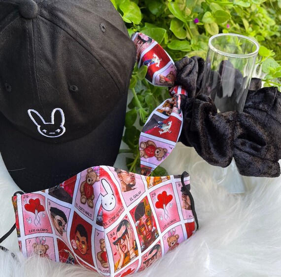 Bad Bunny Black Baseball Cap Face Mask & Scrunchie. El Conejo | Etsy
