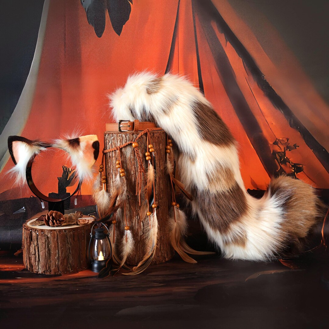 Calico Cat Ears and Tail Set, Faux Fur Cosplay Accessory - Etsy