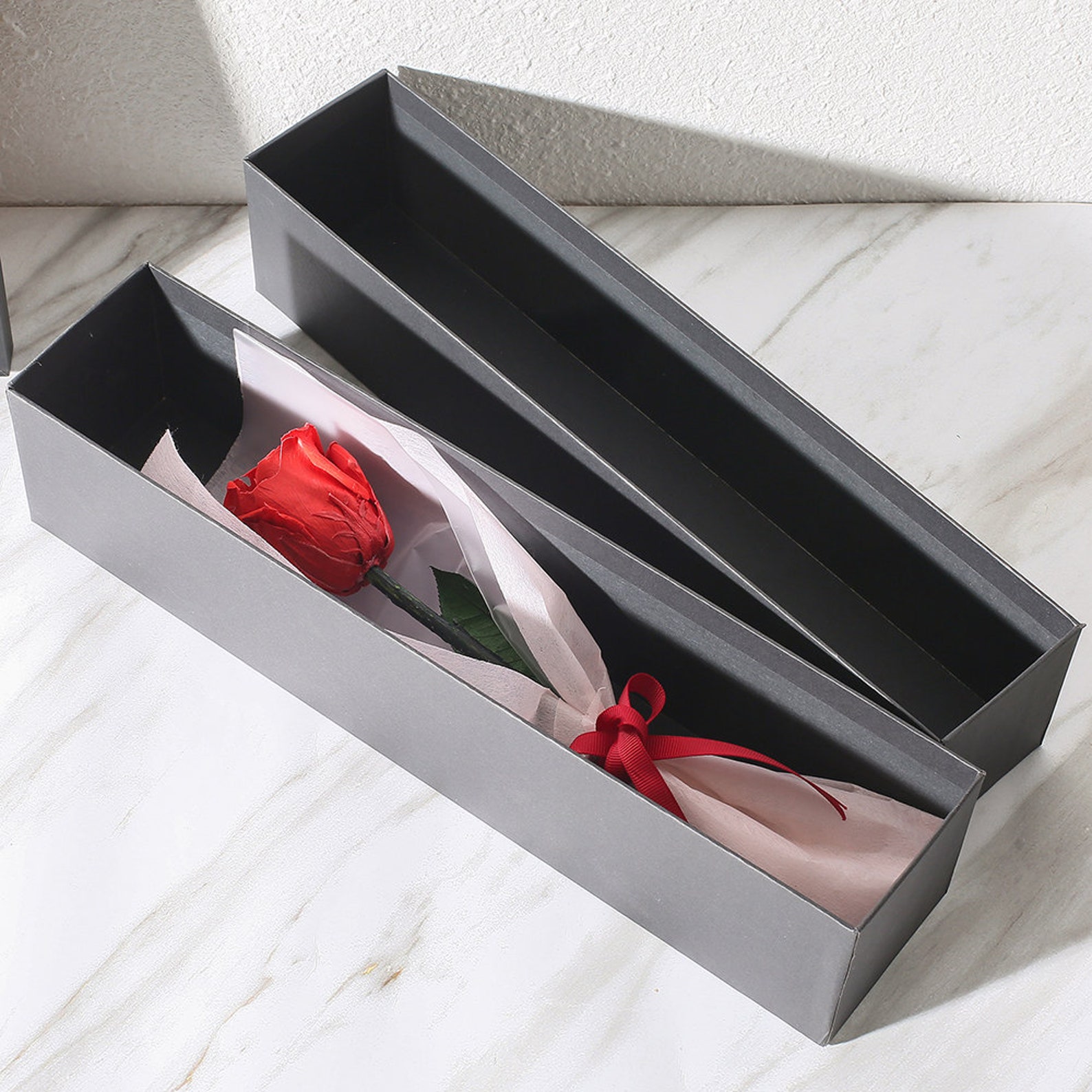 Long-Stem Single Red Rose Romantic Gift Box for | Etsy