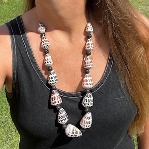 Authentic Hawaiian Hebrew Cone Shell Lei & Lava Bead Necklace Seashell ...