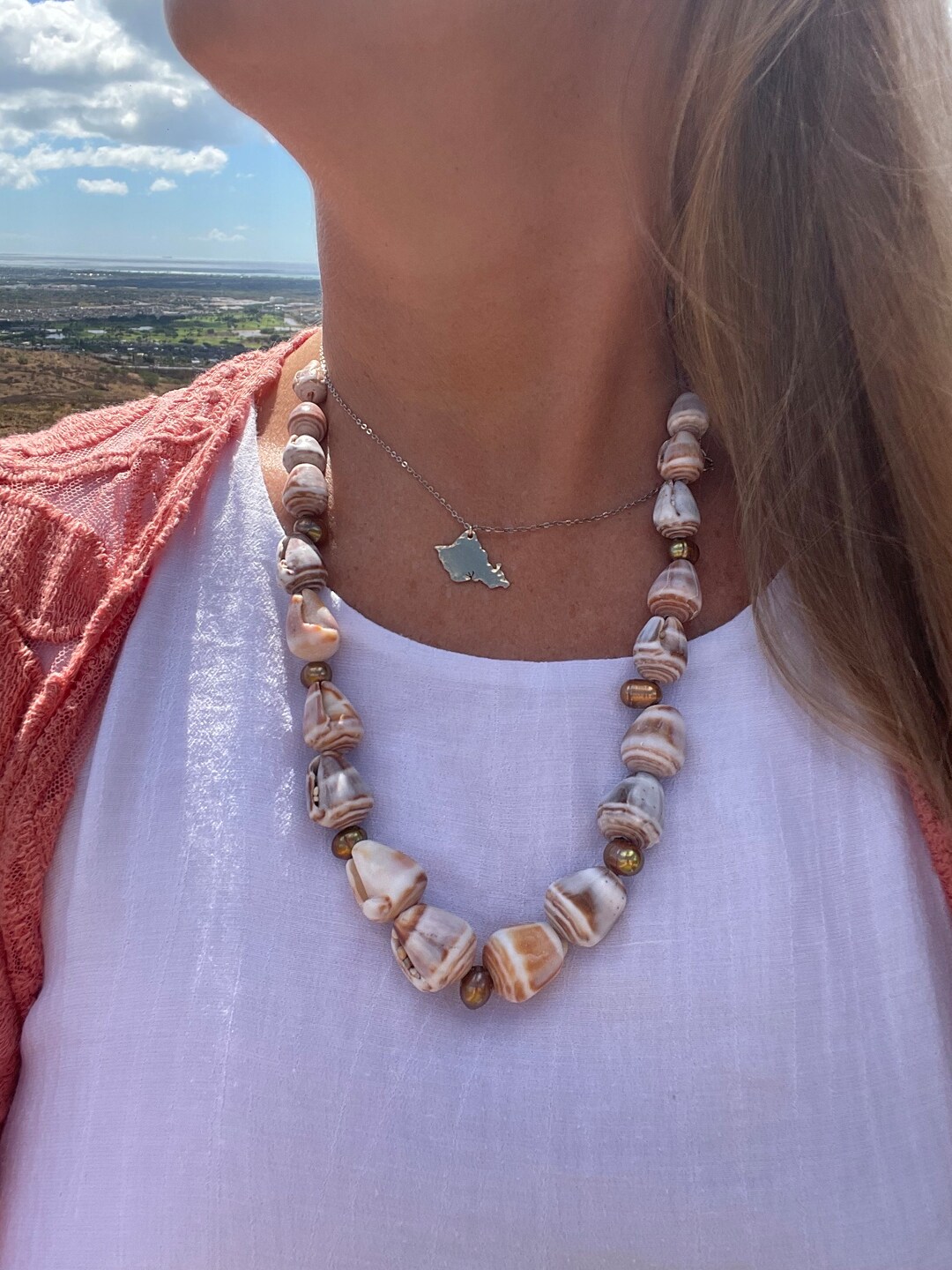 Authentic Hawaiian Cone Shell Lei & Pearl Necklace Seashell Choker ...