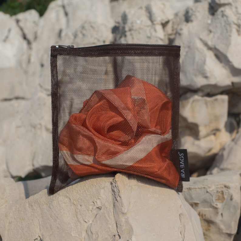 Mesh Zipper Pouch, Brown Beach Pouch, Travel Pouch, Light Makeup ...