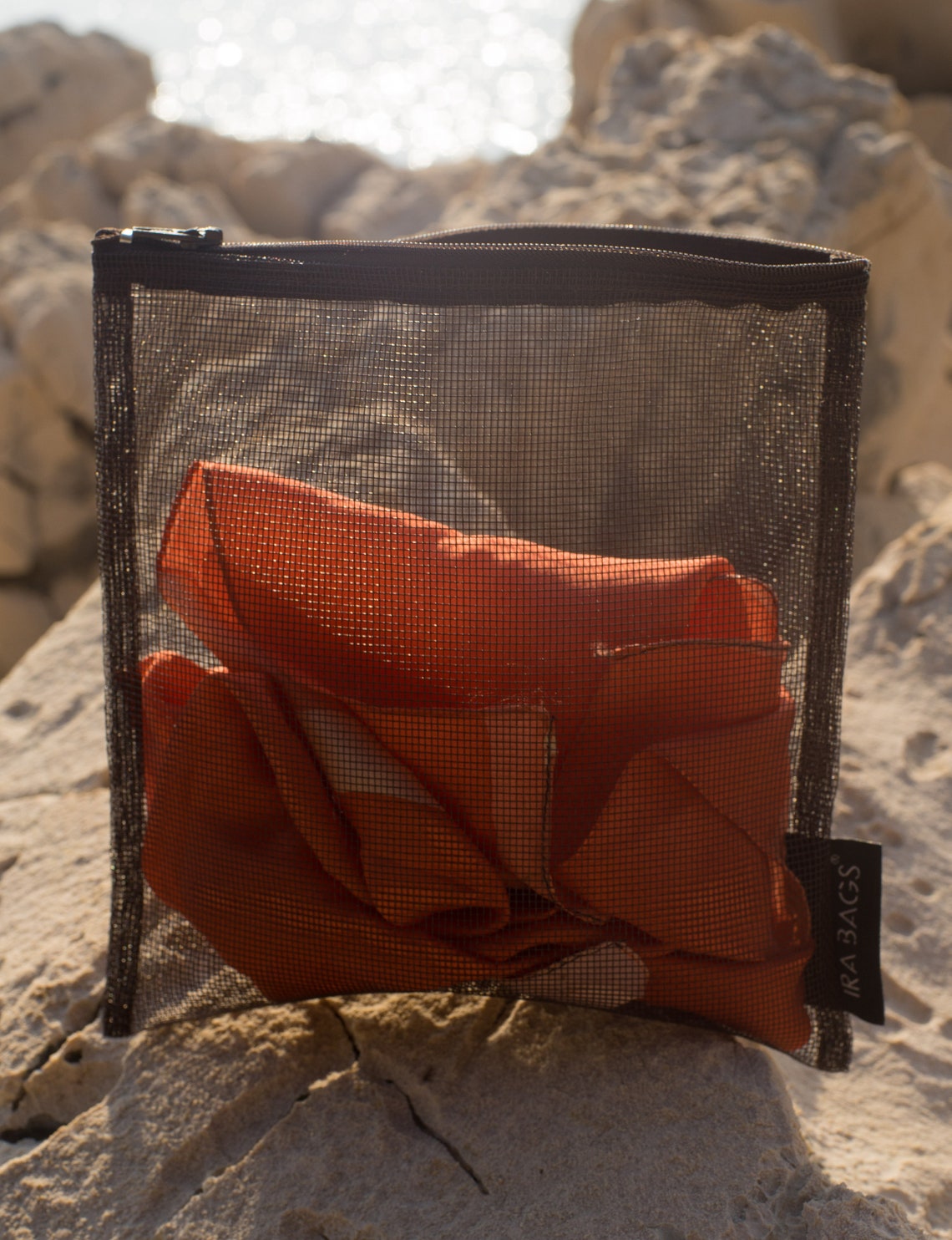 Mesh Zipper Pouch, Brown Beach Pouch, Travel Pouch, Light Makeup ...