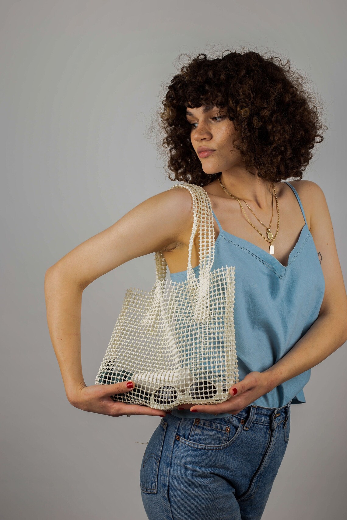 Textured Net Bag Vanilla Fun Mesh Summer Tote Handcrafted - Etsy