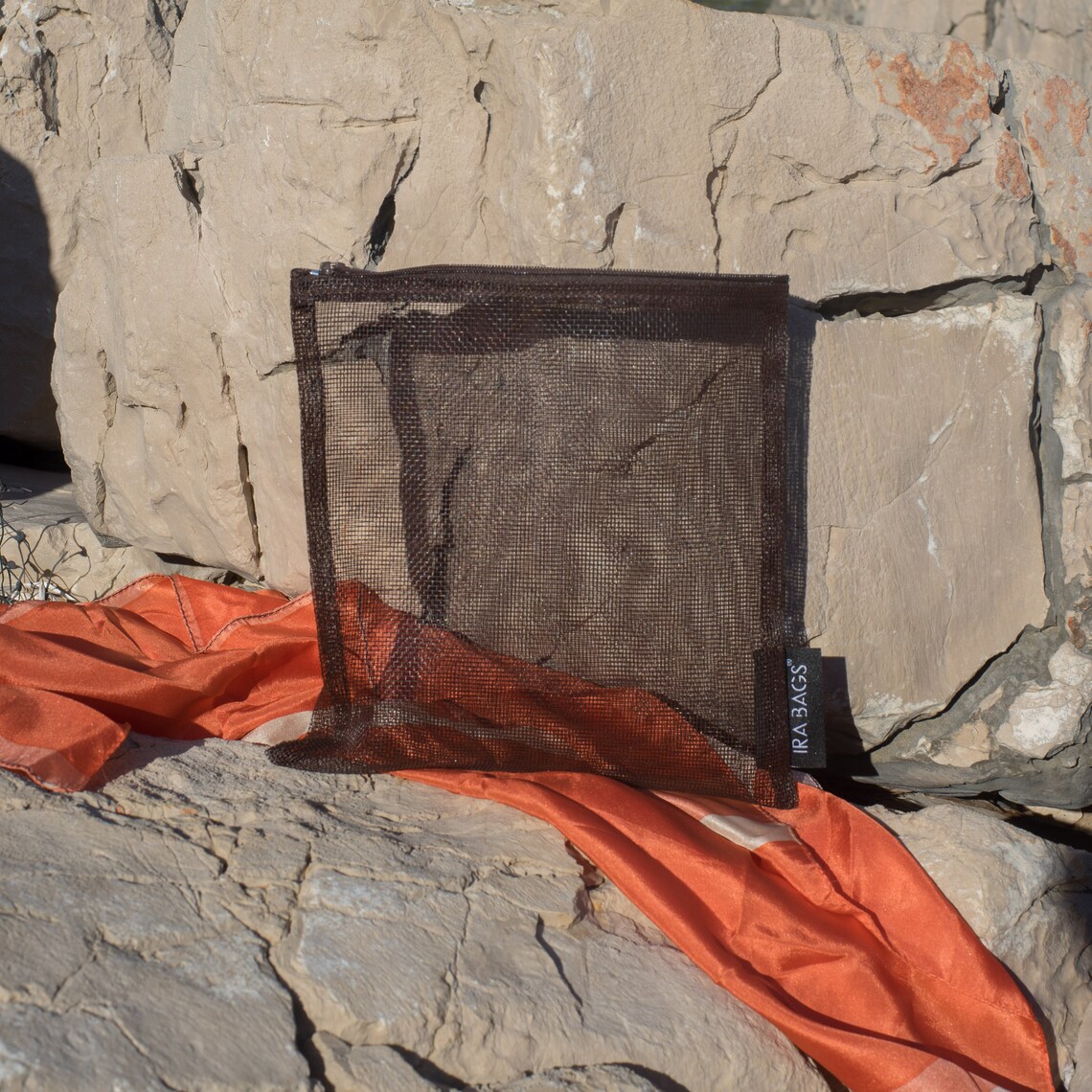 Mesh Zipper Pouch, Brown Beach Pouch, Travel Pouch, Light Makeup ...