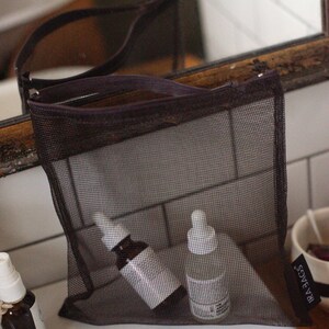 Transparent Mesh Pouch, Mesh Cosmetic Bag, Elegant Brown Makeup Bag ...