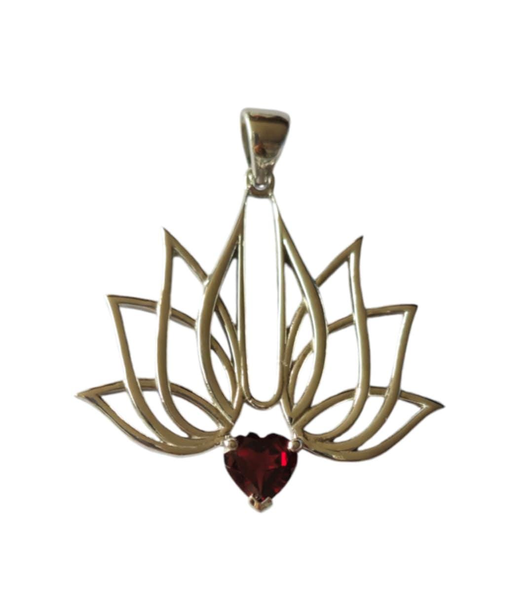 Silver Lotus Flower With Heart Garnet Necklace Plus Iskcon Cow Donation ...