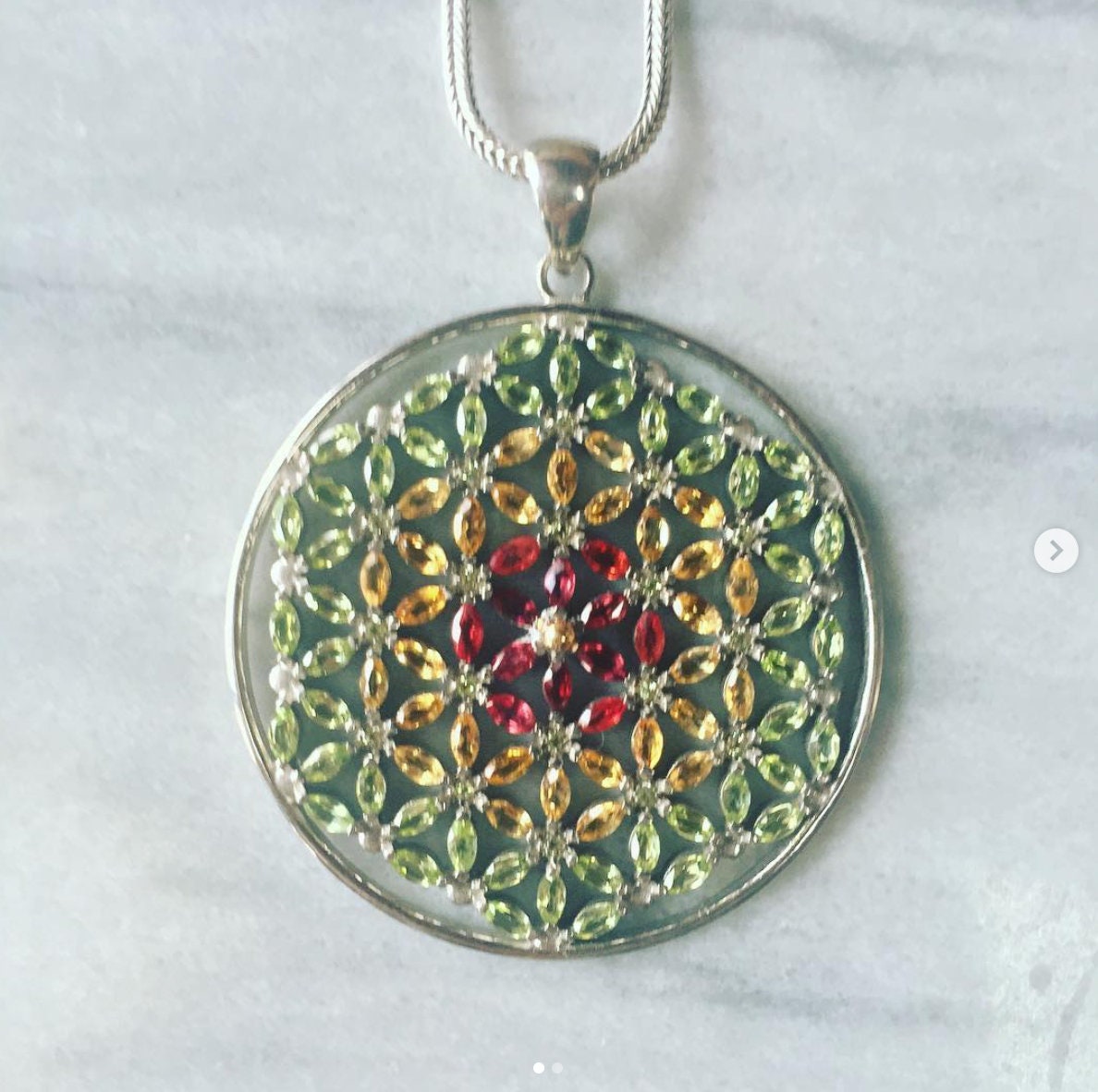 Kaya Flower of Life With 108 Gems in Red, Yellow, & Green Sterling ...