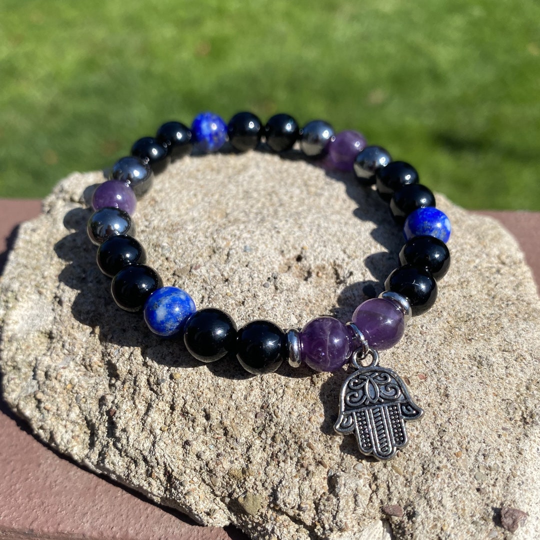 Black Tourmaline Amethyst Lapis Lazuli Hematite Hamsa Hand Evil Eye ...