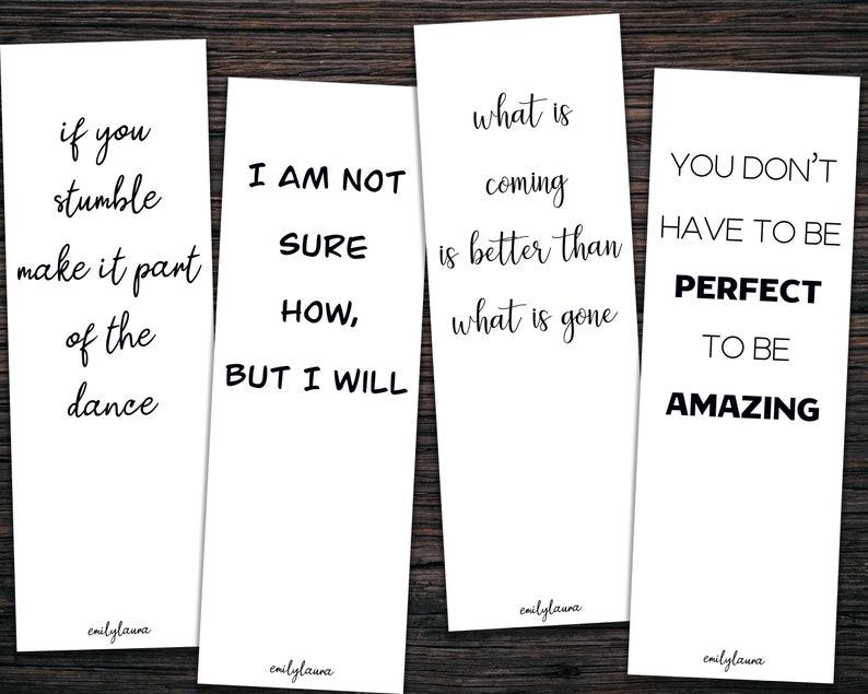 Printed Bookmark Bundle Words Black and White Quotes | Etsy