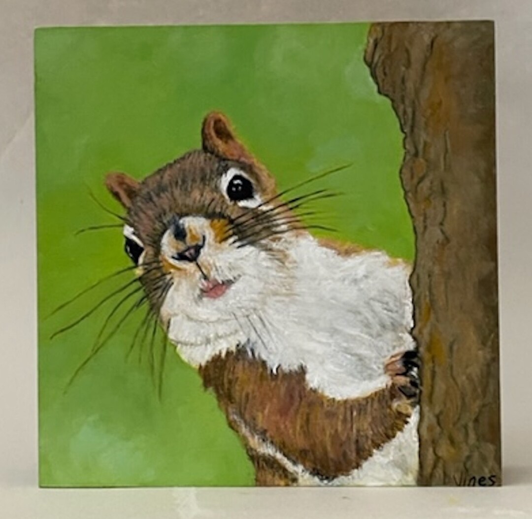 Squirrel Painting: Original Wildlife Oil on Wood (5"x5"x1") - Etsy