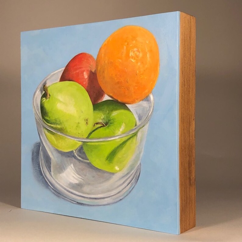 Fruit Still Life in Glass Bowl. Fruit Art Oil Painting on Wood With ...