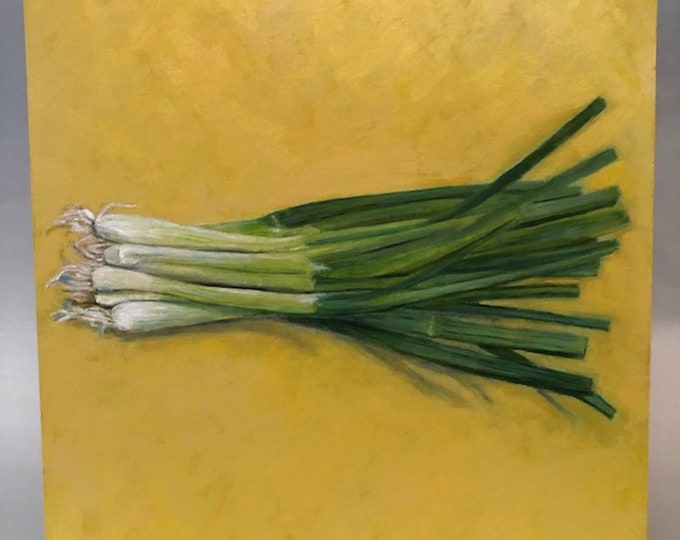 Scallions. Beautiful Vegetable Still-life Oil on Wood Painting, Shellac ...