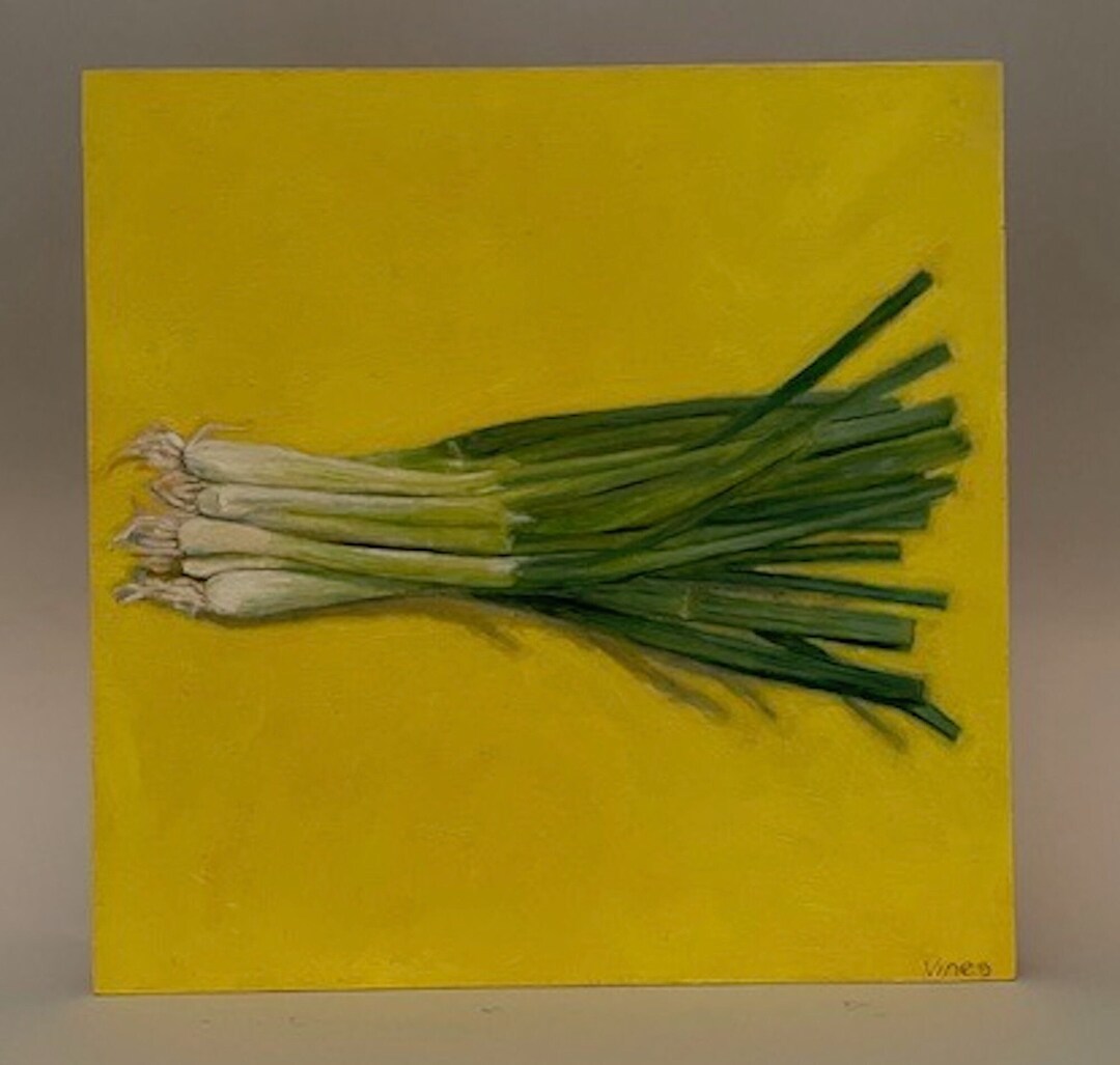 Brightly Painted Still Life of Scallions, Hand Made Art Oil on Wood ...
