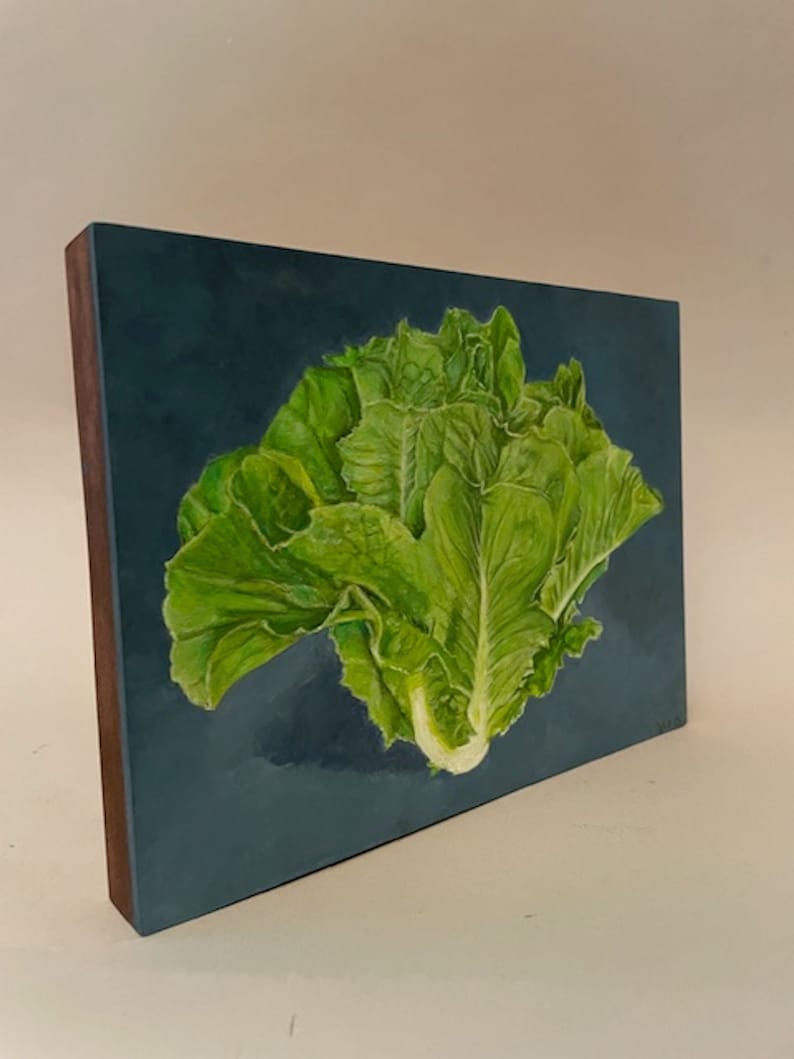 Romaine Lettuce Bright Colors Still Life, Hand Painted Original Art Oil ...
