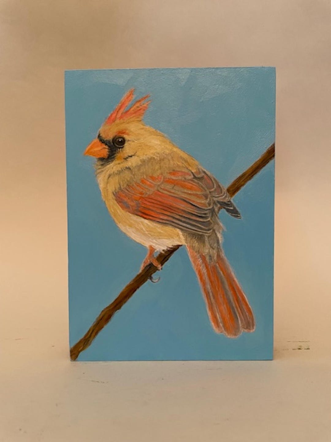 Beautiful Handmade Painting of Female Cardinal on Branch Oil on Wood ...