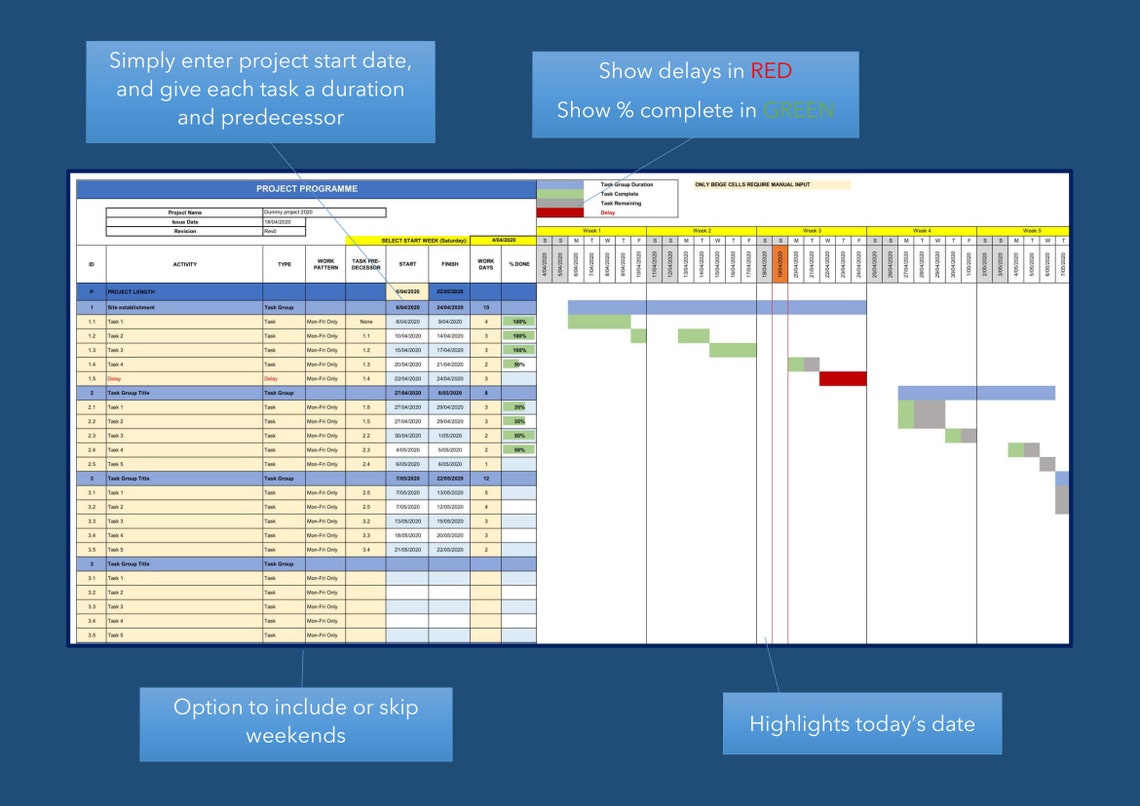 Excel Project Planner / Project Timeline Template / Project Tracker ...