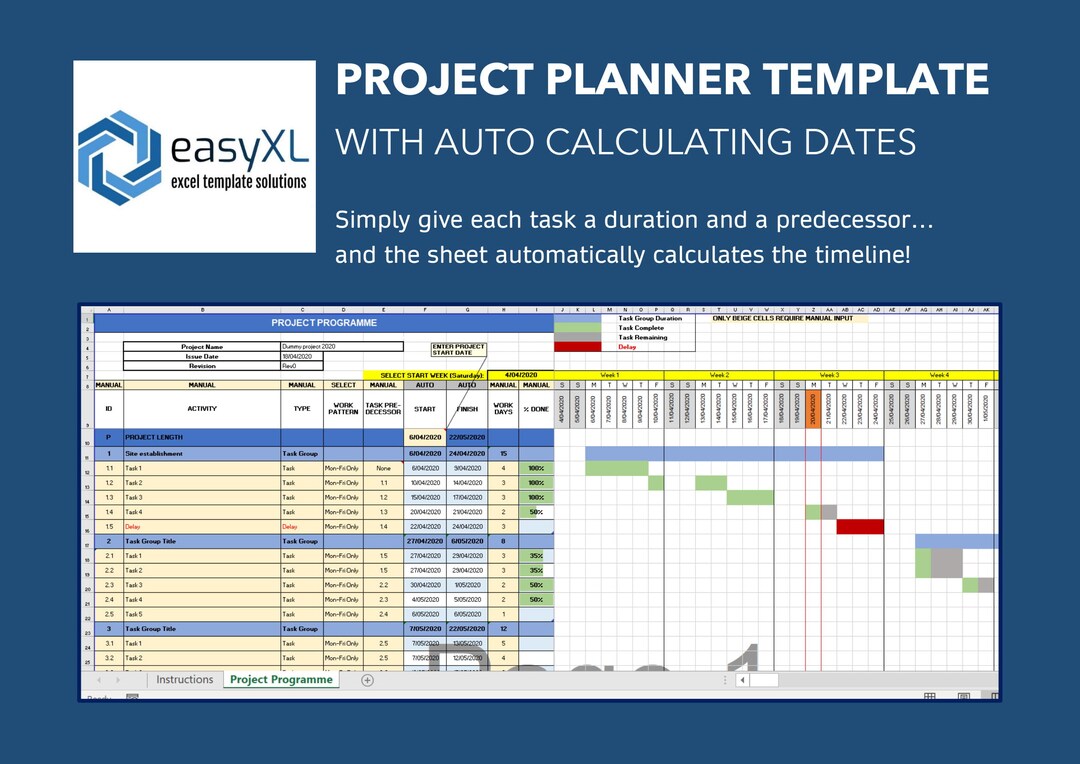 Excel Project Planner / Project Timeline Template / Project Tracker ...