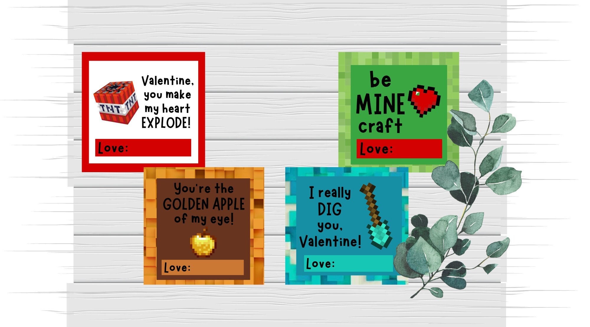 Minecraft Valentine Card, Printable Valentine Card, Minecraft Valentine ...