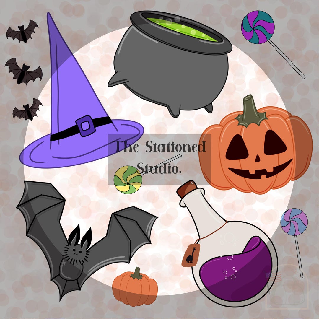 Spooky Halloween Clipart Bundle, Ghost Pumpkin PNG Graphics, Hand Drawn ...