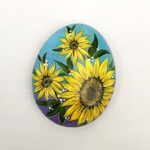 Sunflower Painted Rocks, Hand Painted Stones for Garden, Original ...