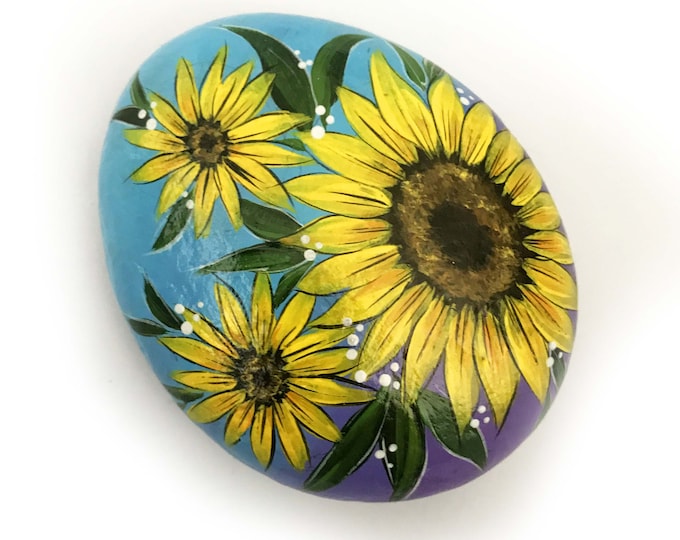 Sunflower Painted Rocks, Hand Painted Stones for Garden, Original ...