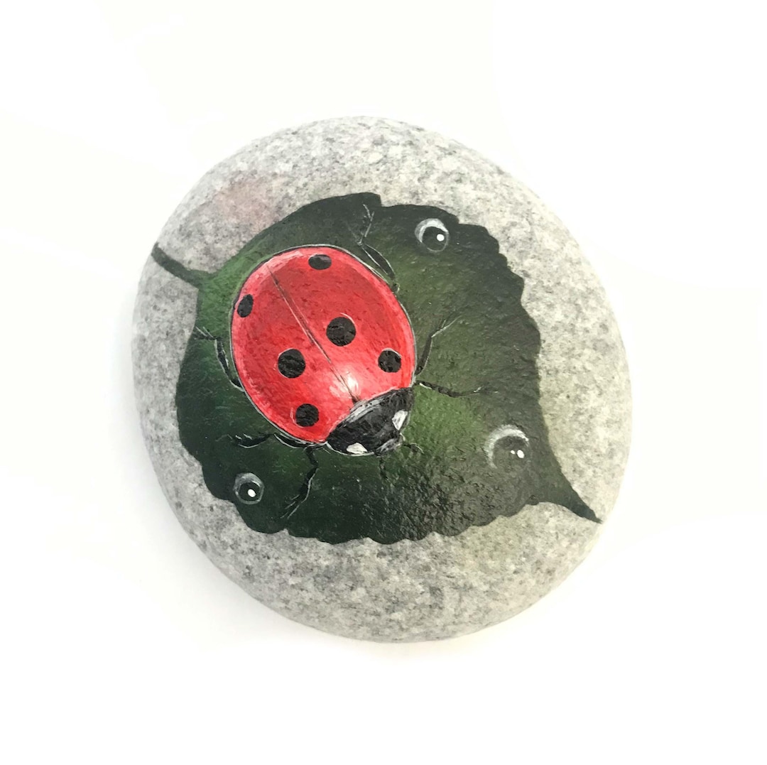Hand-painted Ladybug Rock Art on Natural Stone | Cute Ladybird Garden ...