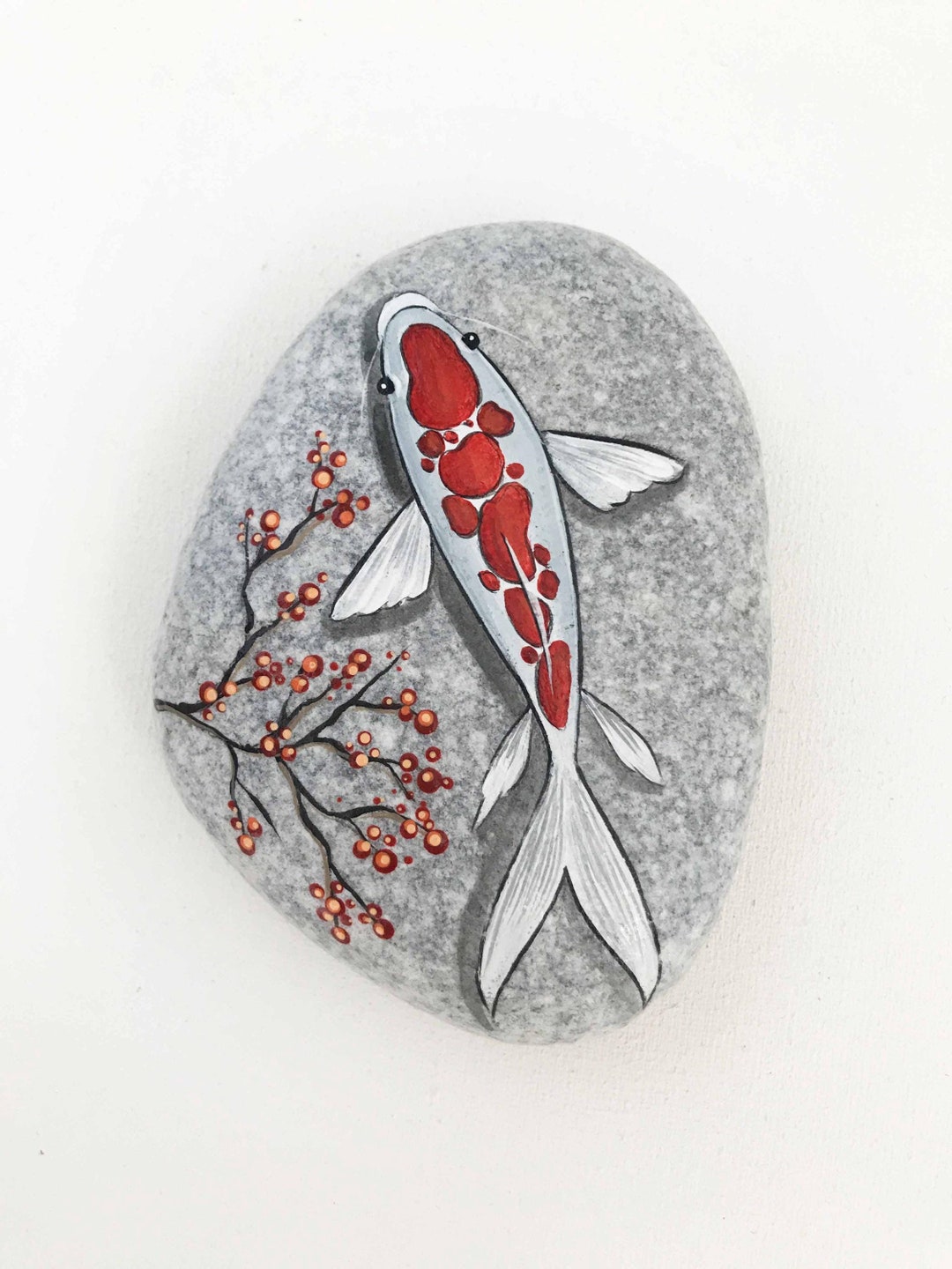 Koi Fish Art, Painted Rocks, Koi Pond Decor, Fish Garden Art, Nature ...