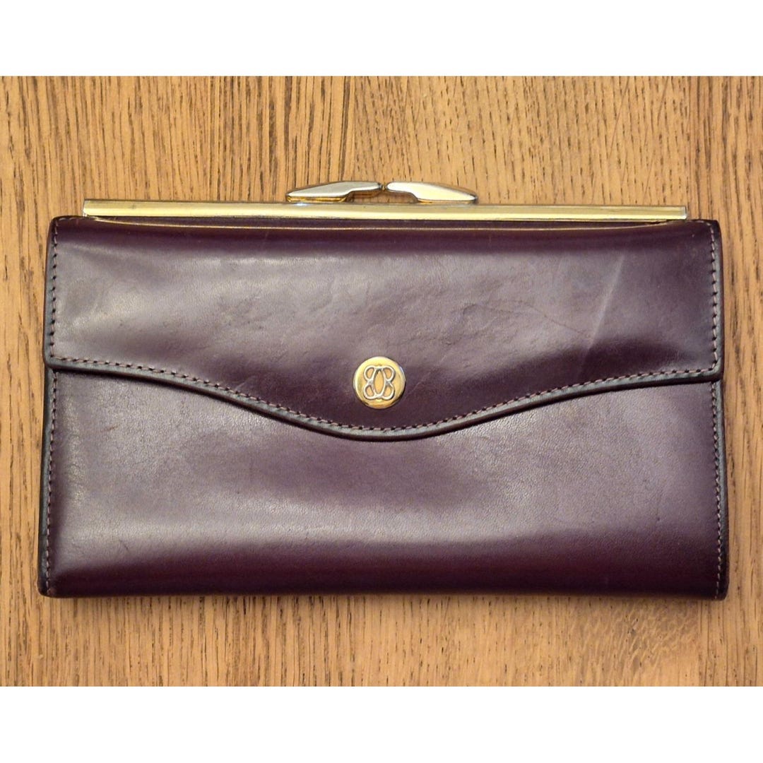 Vintage Bosca Full Grain Leather Red Brown Trifold Wallet Kiss Lock ...