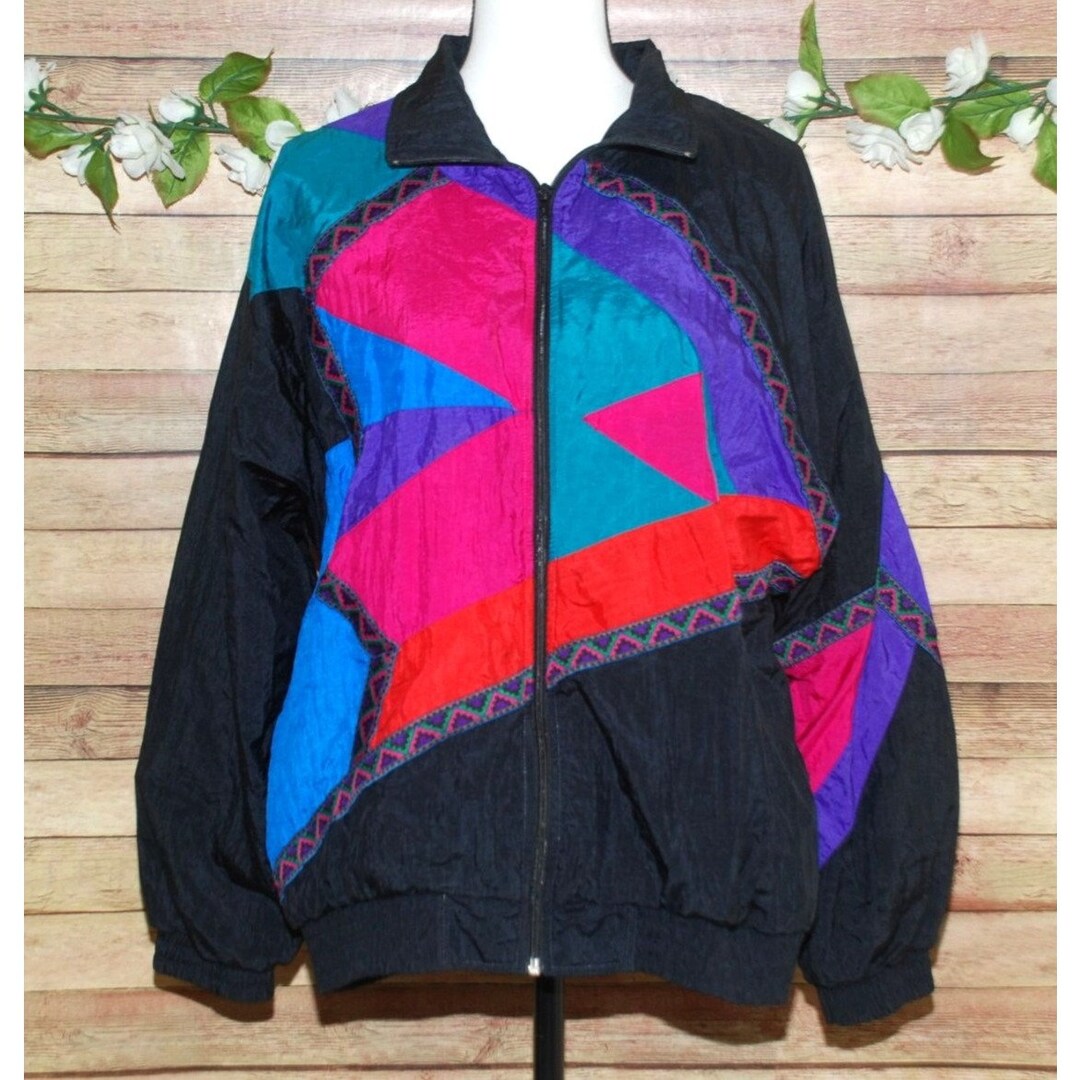 Vintage Milano Sport Black Retro Full Zip Windbreaker Jacket Size L ...