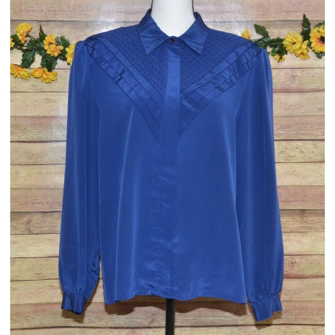 Vintage Gailord Women's Blue Chiffon Blouse Button Front Top Size 18 ...