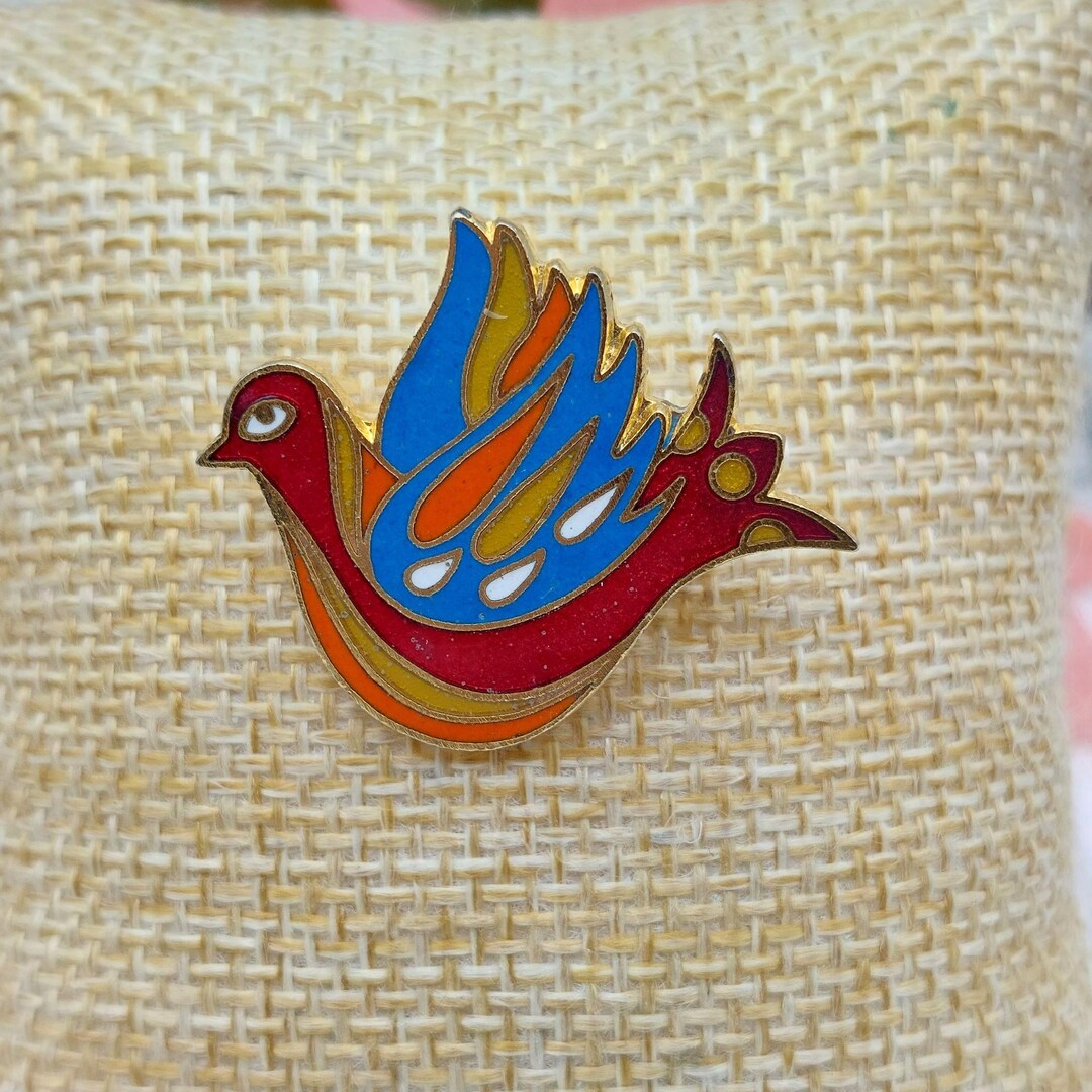 Beautiful Vintage Cloisonné Aviva Taiwan Bird Brooch Pin Colorful ...