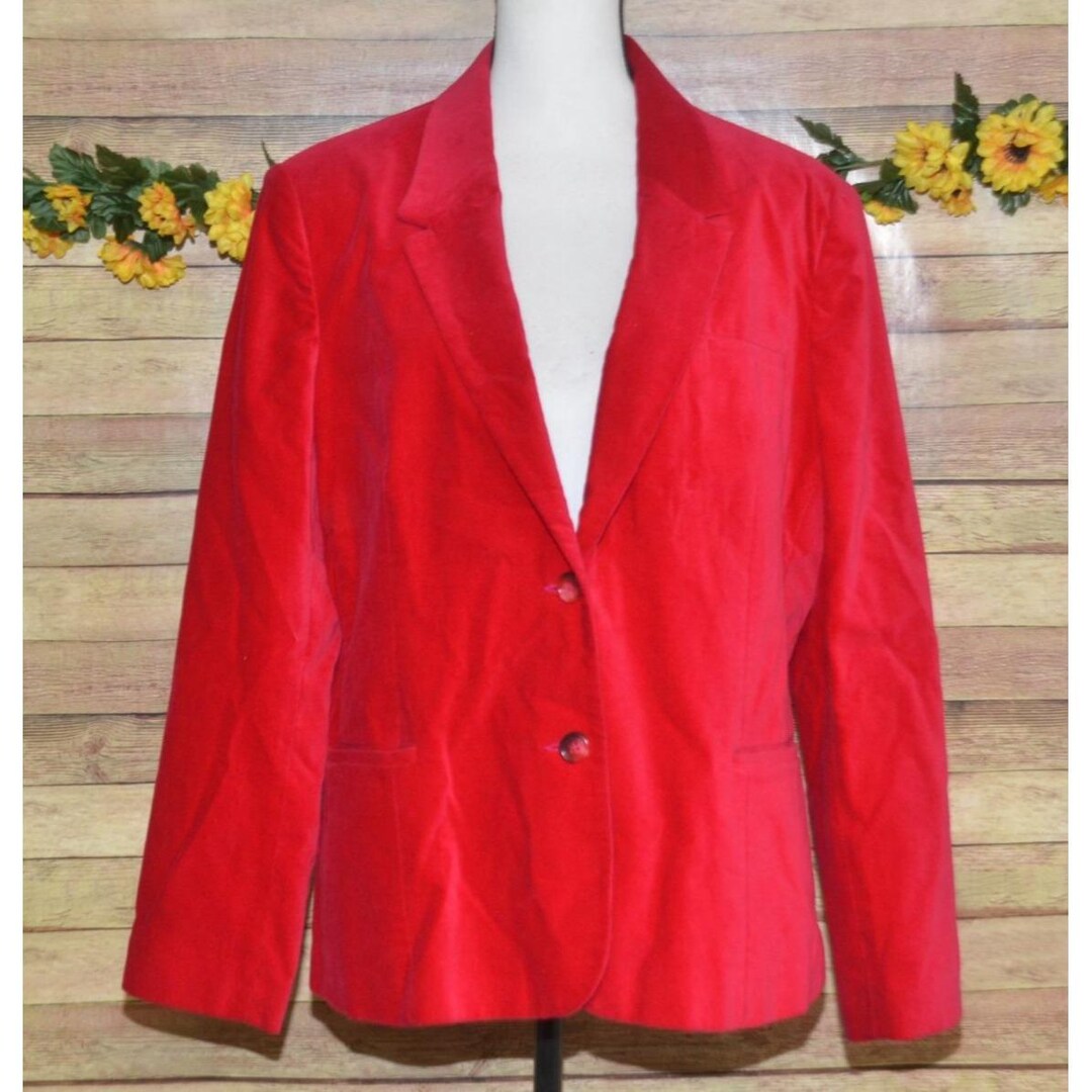 Vintage Womens 20 Red Velvet Double Button Blazer Jacket Holiday Party ...