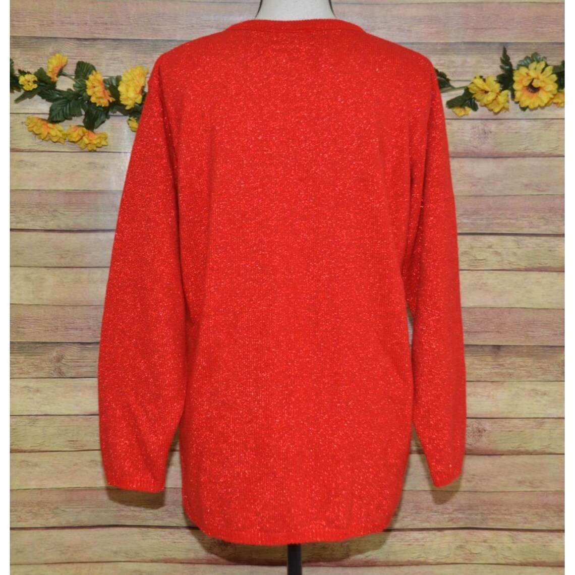 Vintage Carly Blake Ladies XL Christmas Red Sparkly Pullover Sweater ...