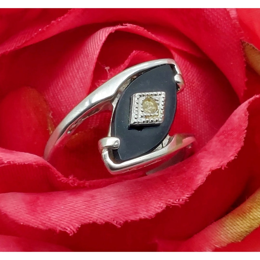 Vintage Silver Tone & Black Espo Ring Signed Size 5 - Etsy